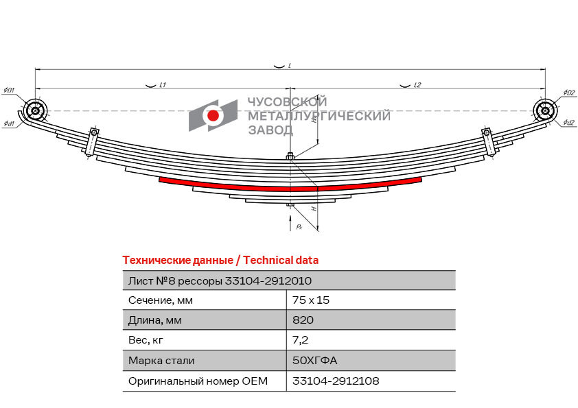 Лист 8 задней рессоры ГАЗ 33104