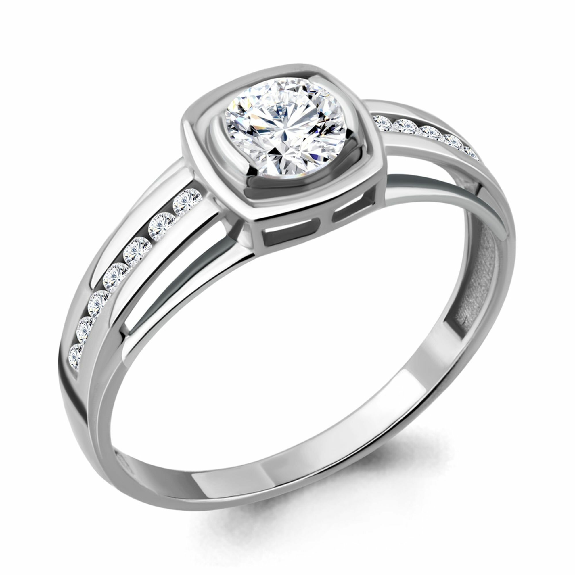 Кольцо помолвочное, серебро, 925 проба, родирование, фианит