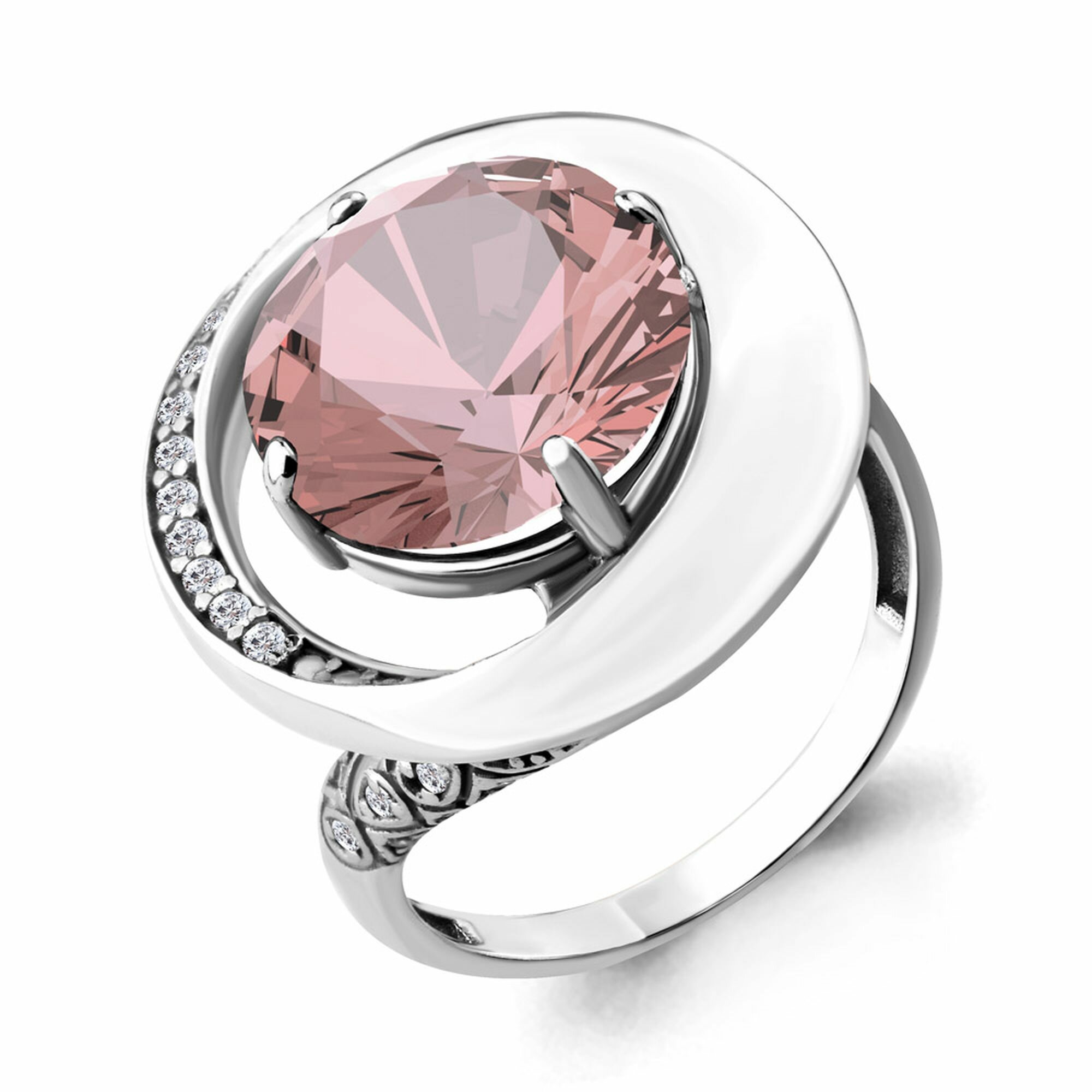 Кольцо, серебро, 925 проба, родирование, фианит, морганит