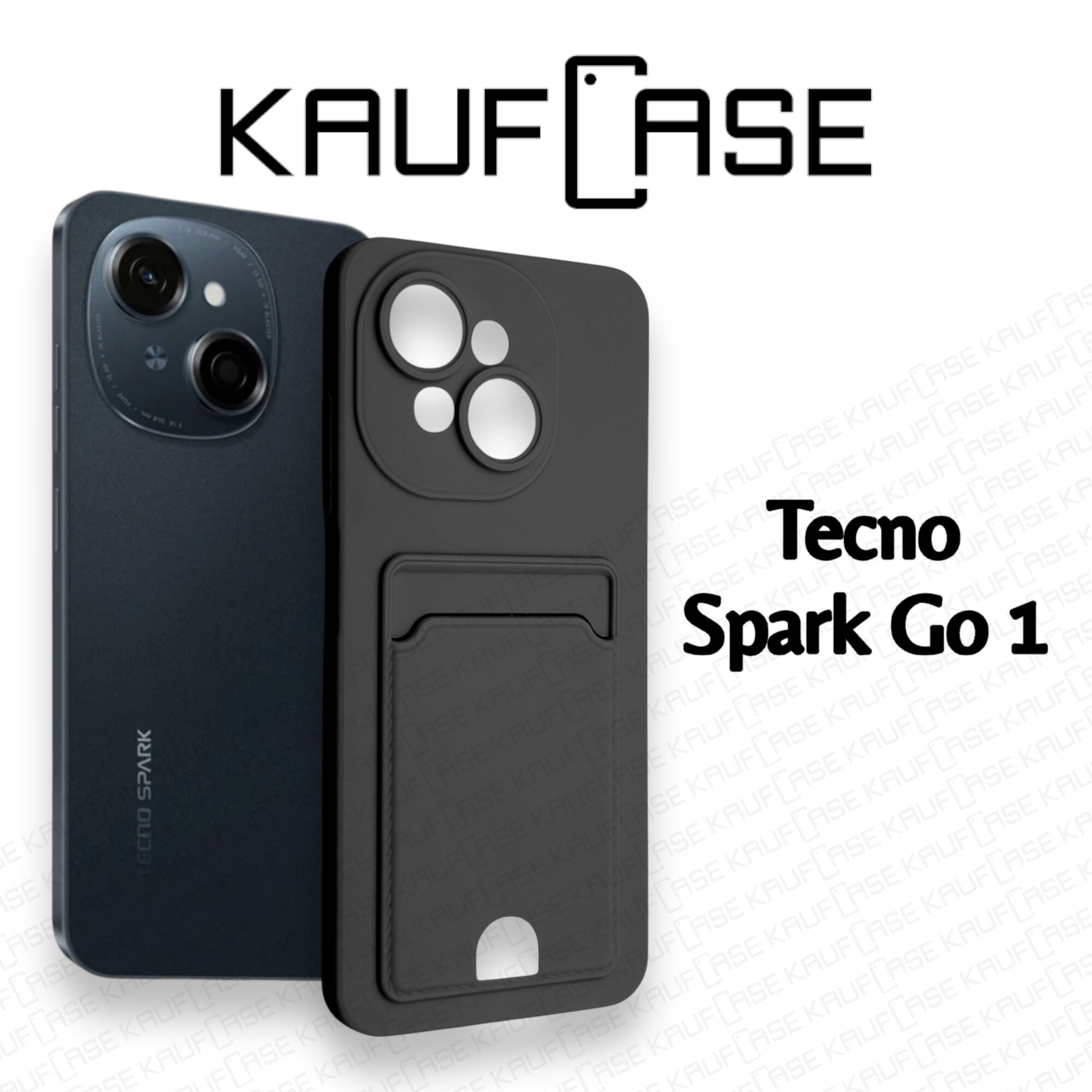 Силиконовый матовый чехол на Tecno Spark Go 1 (6.67"), черный. Карман для пластиковых карт