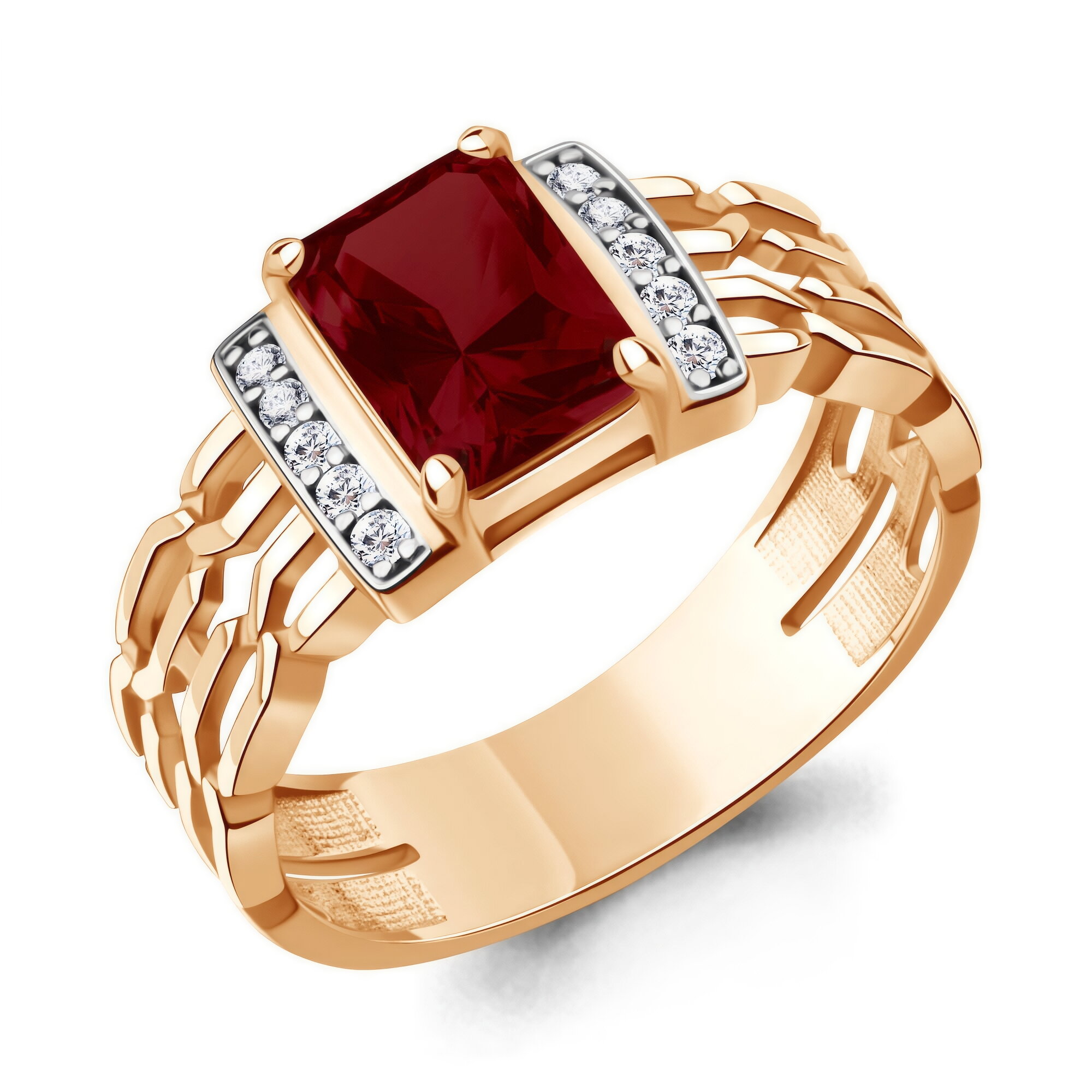 Кольцо, серебро, 925 проба, золочение, гранат, фианит