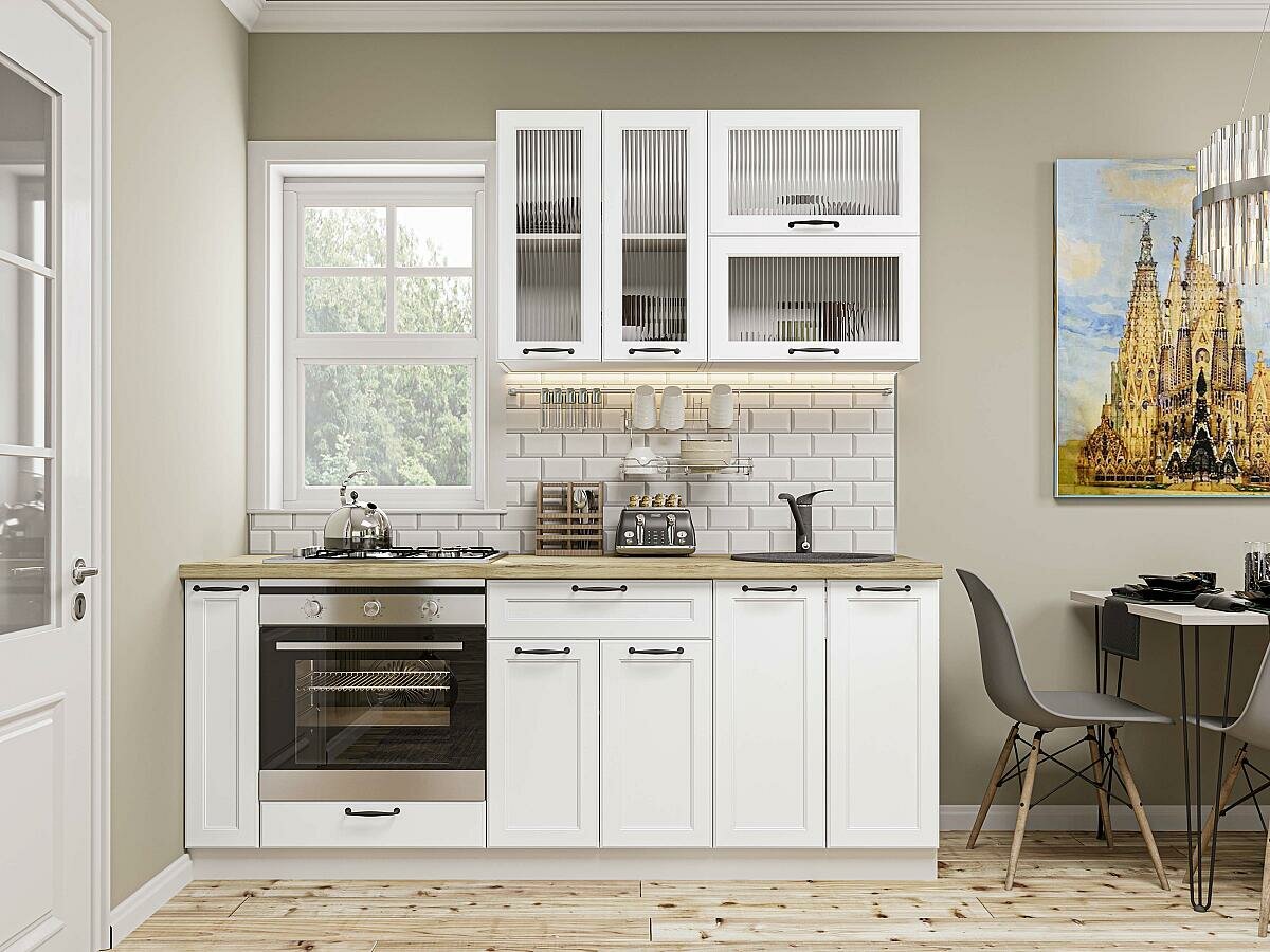 Кухня Барселона-03, цвет фасада Белый, цвет каркаса Белый, 2140*2000*600 мм