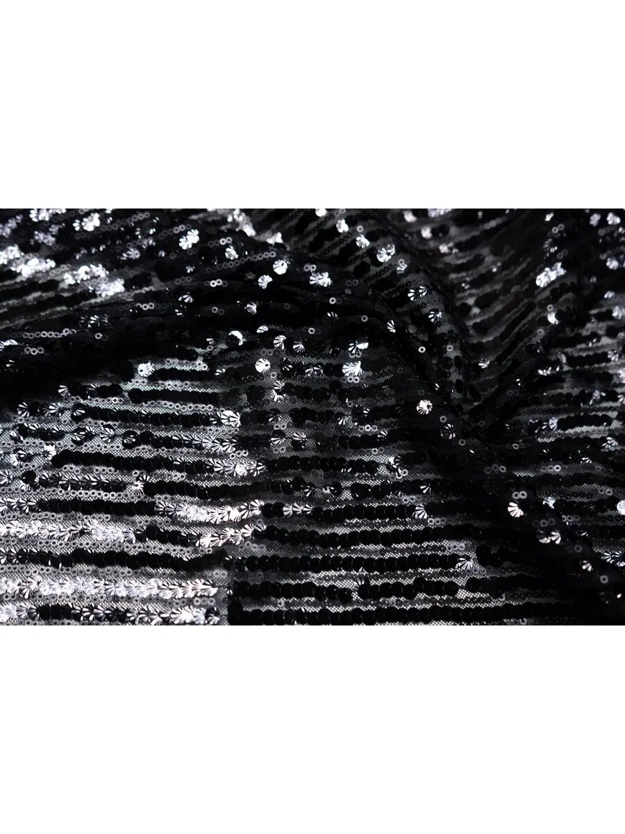 Ткань Пайетки на сетке черные