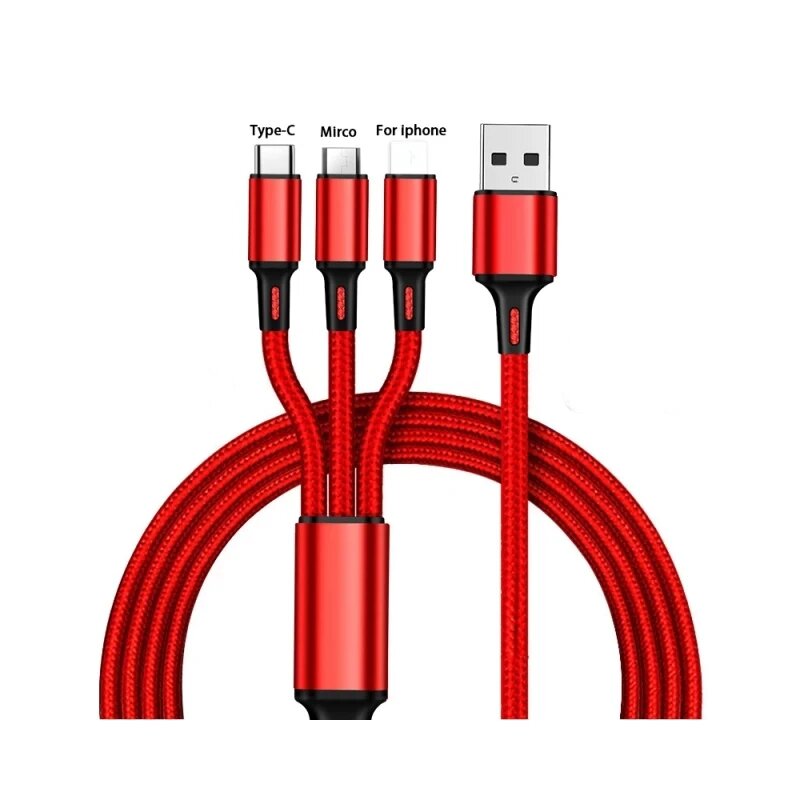 Зарядный кабель 3 в 1 Micro USB Тип C, мульти Usb-порт, зарядный Шнур Usb Type-C для ios/Android/Type-C. Красный