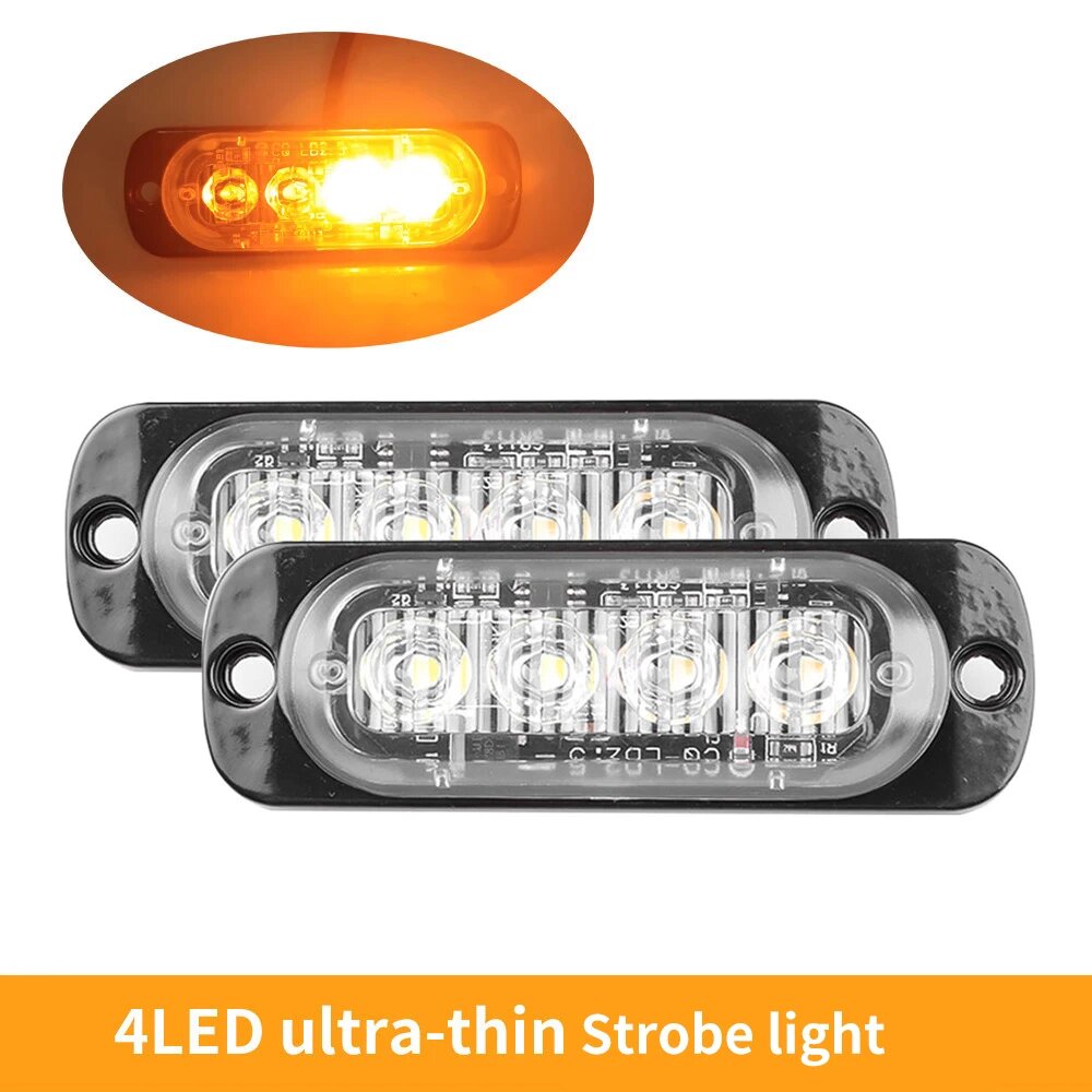 2 шт. 4 светодиода Автомобильный Стробоскоп сигнальная лампа гриль мигающий 2Pcs Yellow