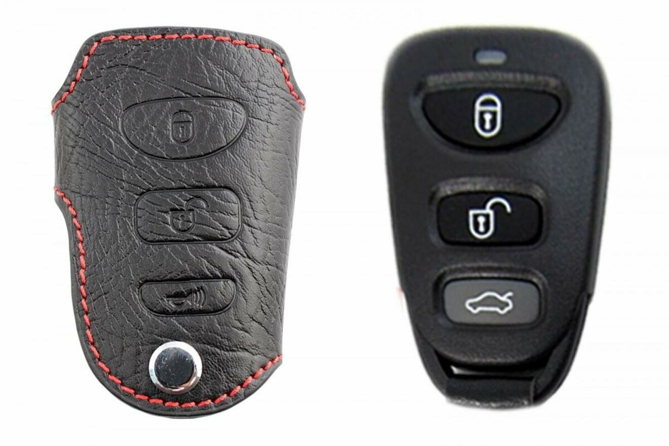 Чехол BGT для автомобильного ключа Hyundai (Хендай), кожа, влагозащитный, ударопрочный, черный