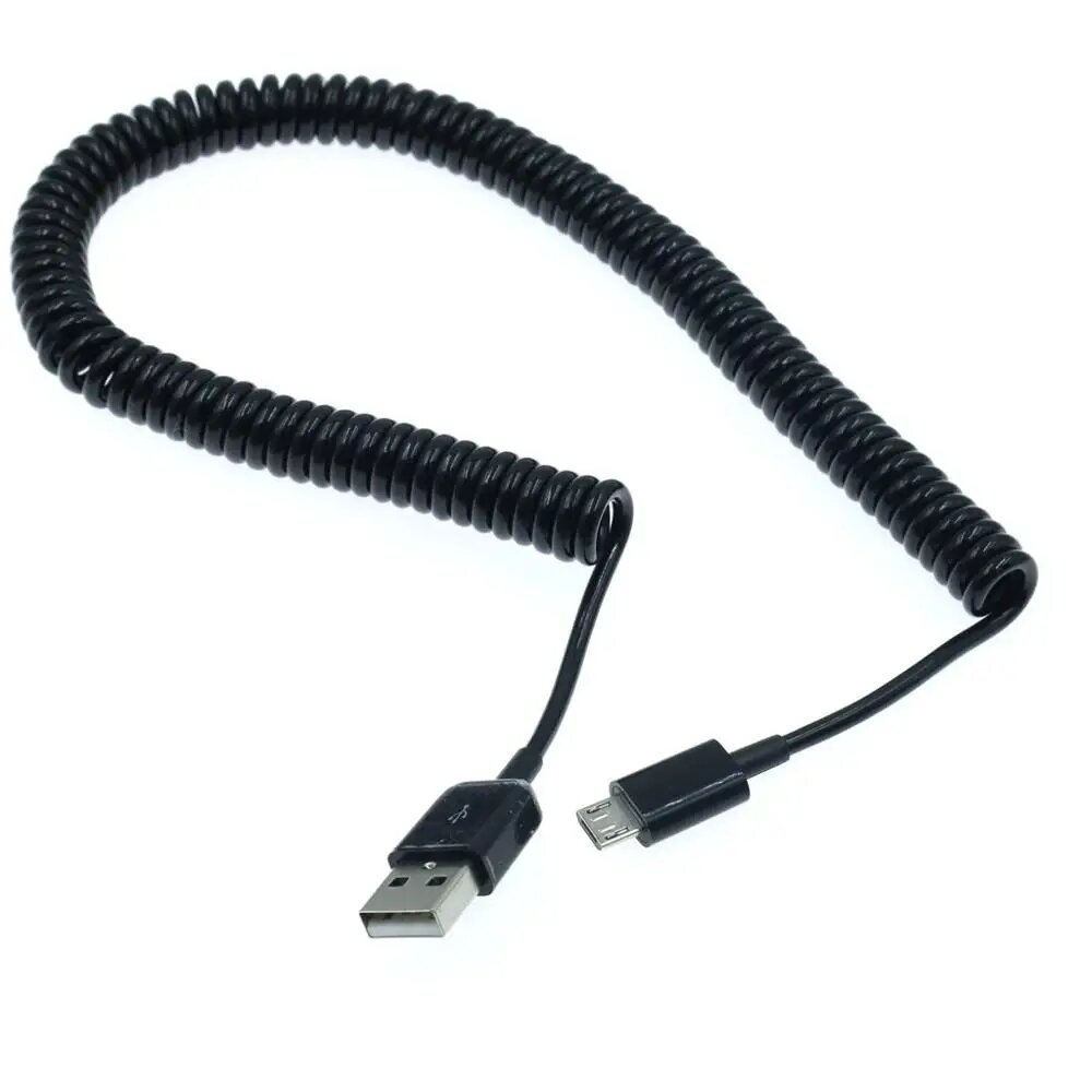 Пружинный Micro USB кабель, 1 м, черный