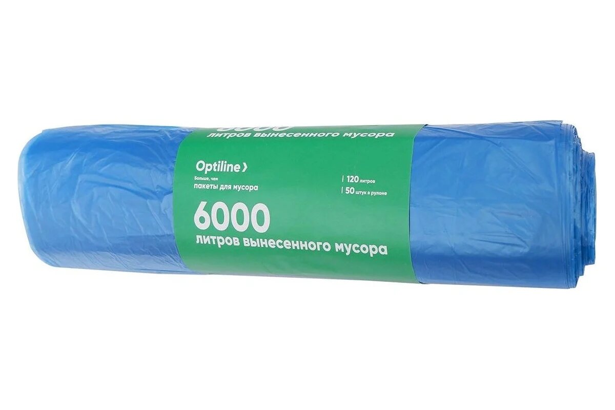 Optiline 23-1059 Пакеты для мусора ПНД 70x110 см 18 мкм 120 л синие 50 шт для дома