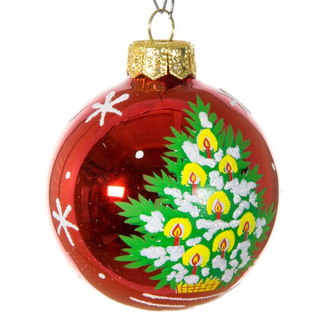 Стеклянный елочный шар Еловый 6 см красный, Фабрика Елочка, С1539-кр