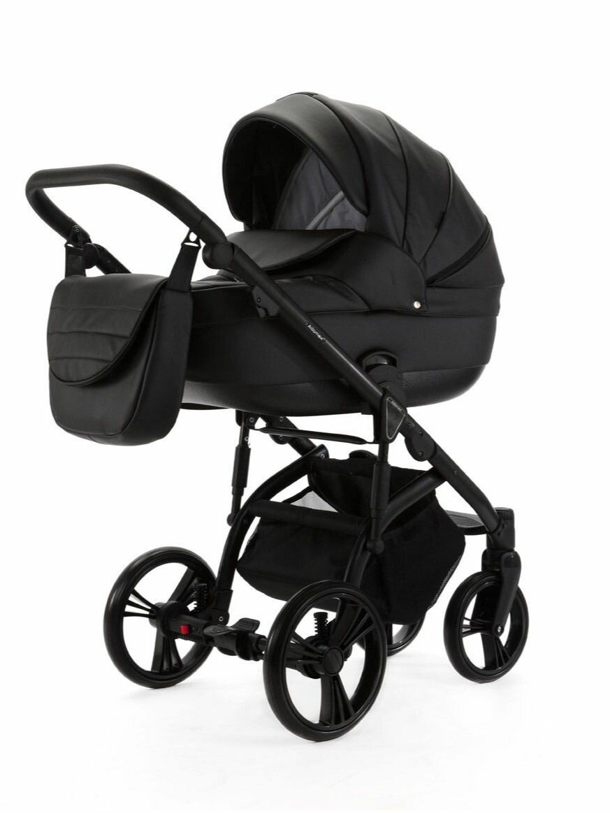 Детская универсальная коляска Adamex LANTI Deluxe SA-2 2в1 (черная экокожа)