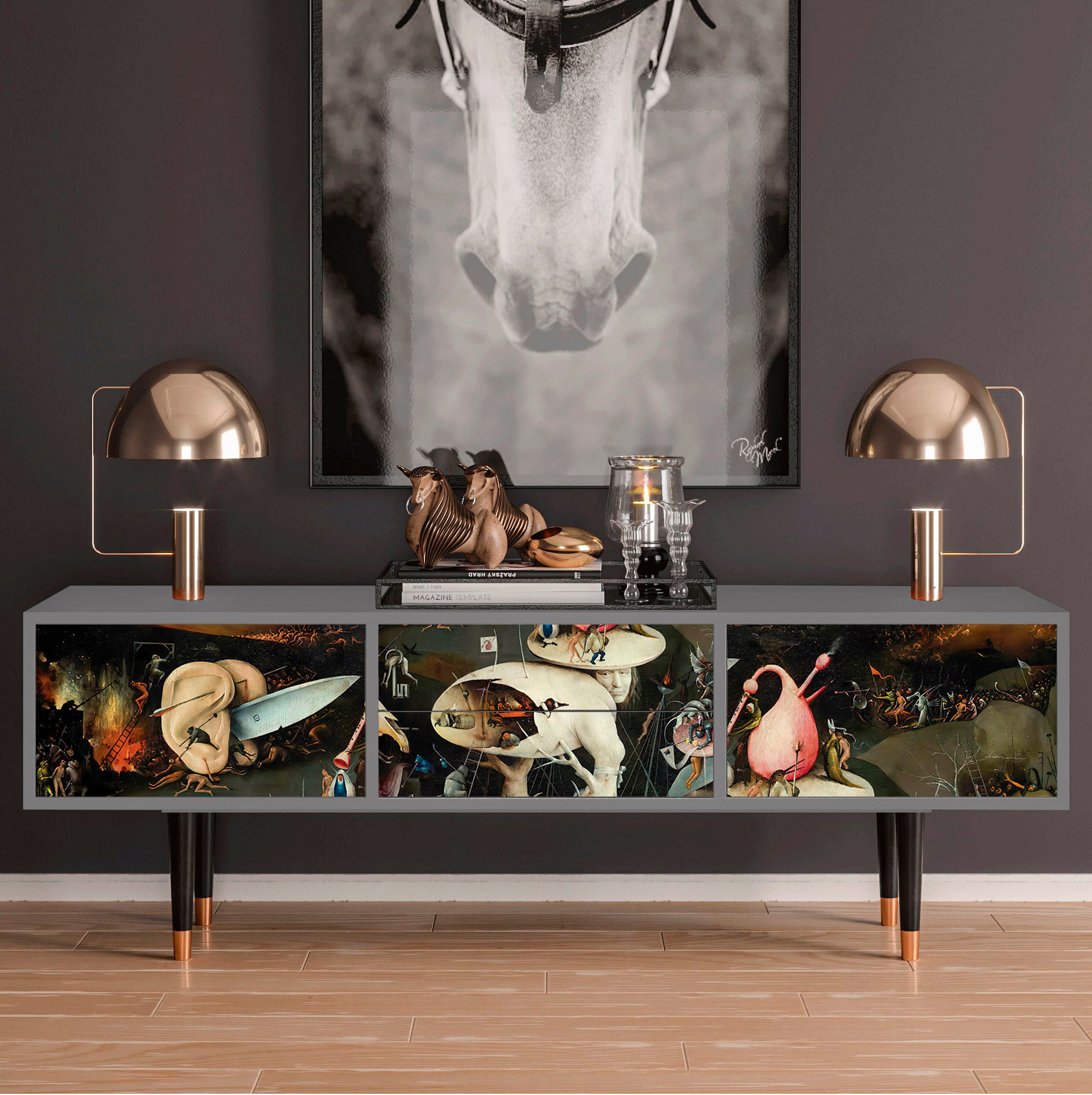 ТВ-Тумба - STORYZ - T4 The Garden of Earthly Delights by Hieronymus Bosch, Размер - 170 x 59 x 48 см, Цвет корпуса - , Серый
