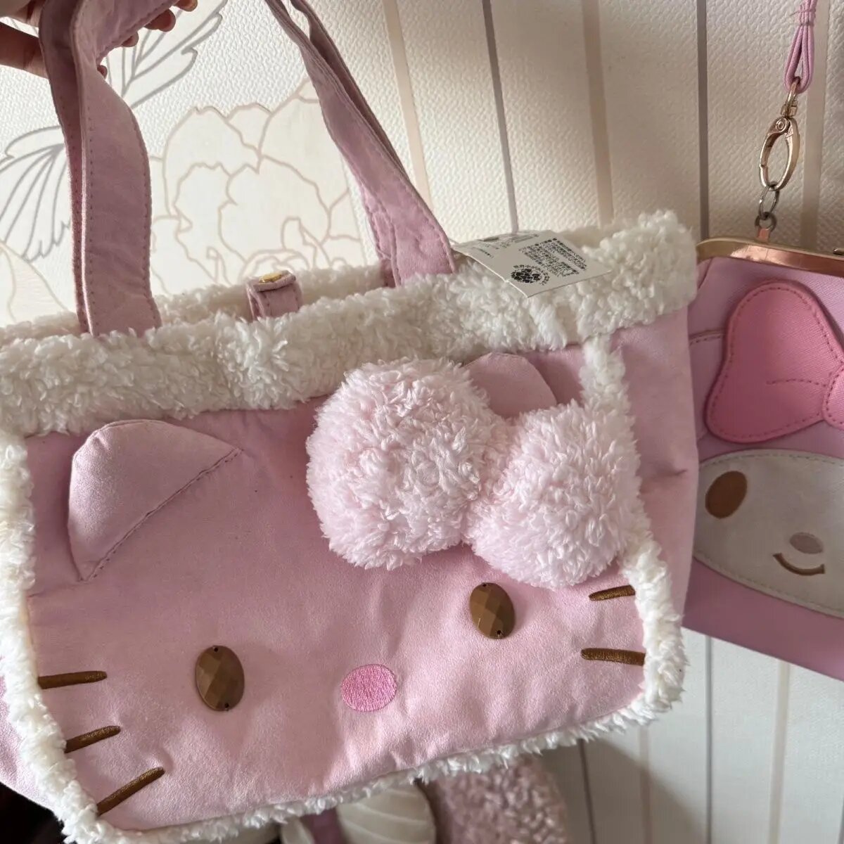 Сумка-тоут Kawaii Hello Kitty, плюшевая, розовая, текстиль, женская