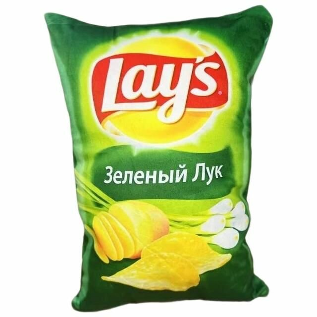Мягкая игрушка Подушка чипсы "Lays", Зеленый лук, зеленый 35 см
