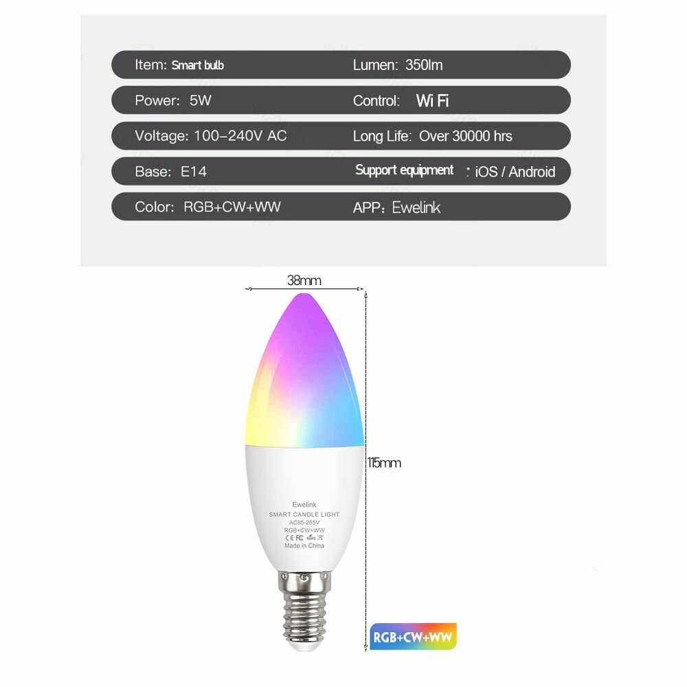 EWeLink E14 Smart Wifi RGB Led Лампа постоянного тока Led candle Light E14 Лампа накаливания