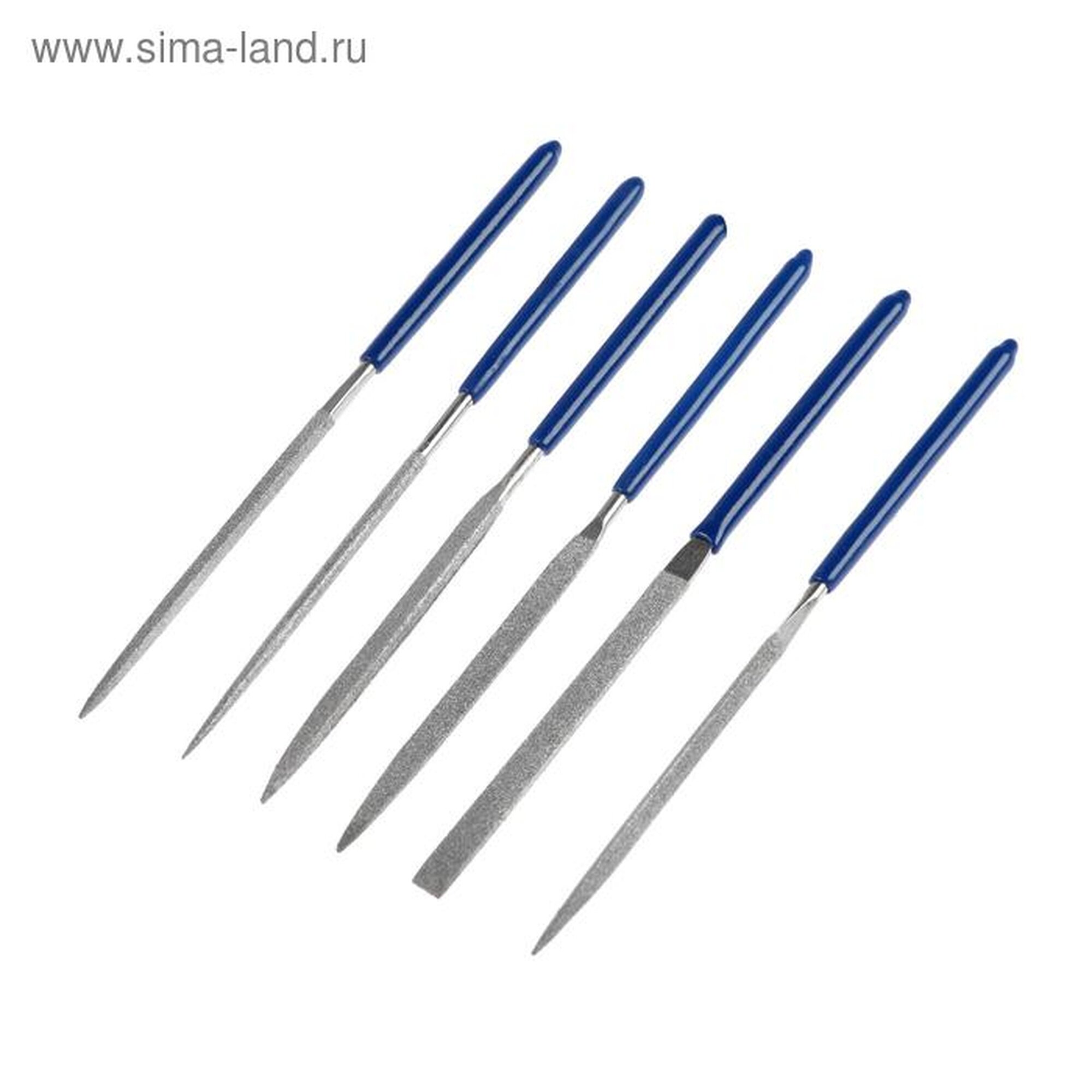 Набор надфилей алмазных тундра, обрезиненные рукоятки, 70 х 140 х 3 мм, 6 шт.