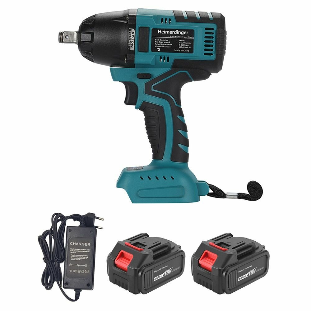 Бесщеточный аккумуляторный гайковерт Heimerdinger LB165, квадрат 1/2", 650 Нм, 2х4,0 Ач Li-Ion