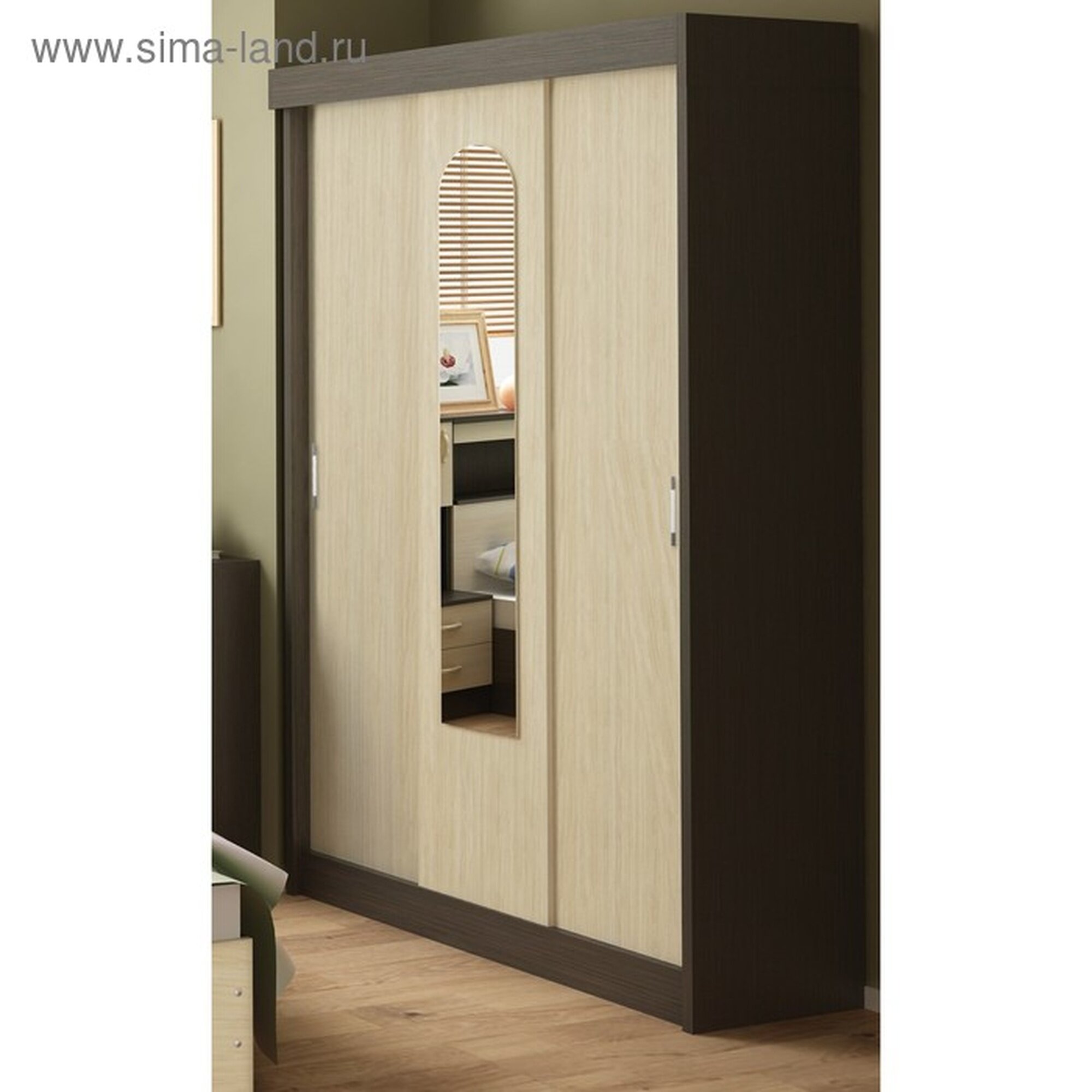 Шкаф-купе Сима-ленд «Бася», ЛДСП, 2100x1400x570мм, 2 двери, с зеркалом