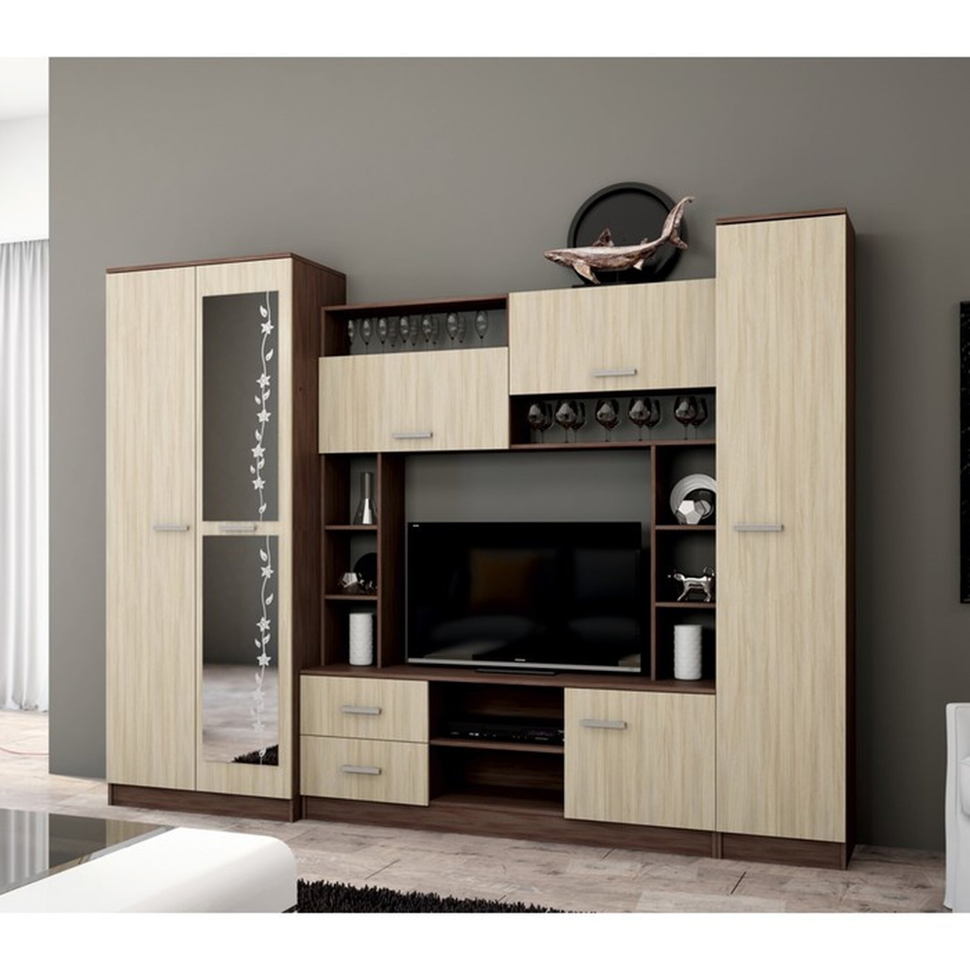 Гостиная «Марта», 2700×500×2100 мм, ясень шимо светлый/ясень шимо темный