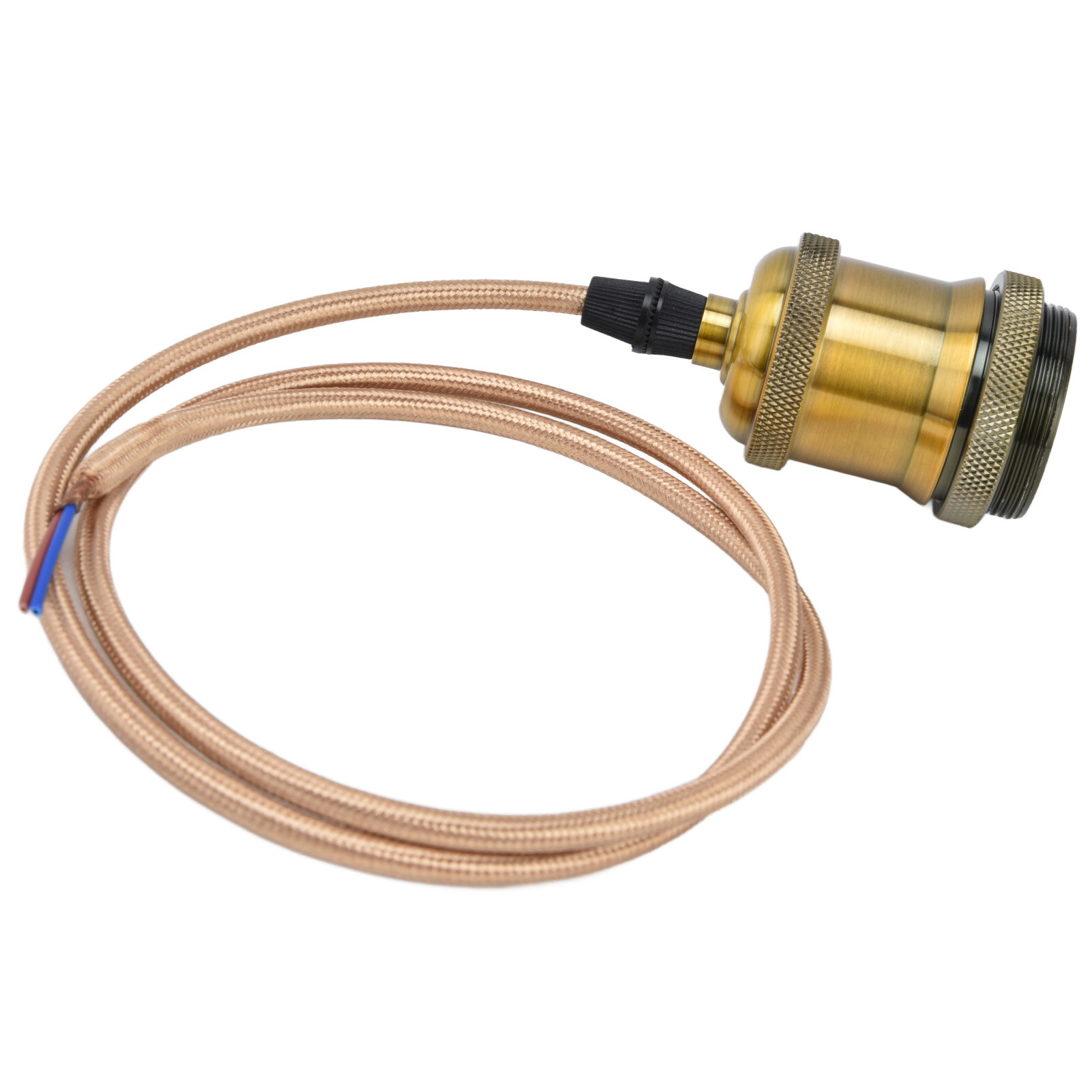 Подвесной светодиодный держатель для лампы E27 с проводом 100‑240V, длина 1м, материал алюминий + железо + плетёный шнур, для ламп E26/E27 (лампа неincluded), вес 152г, для спальни, кухни, гостиной, кабинета, кафе