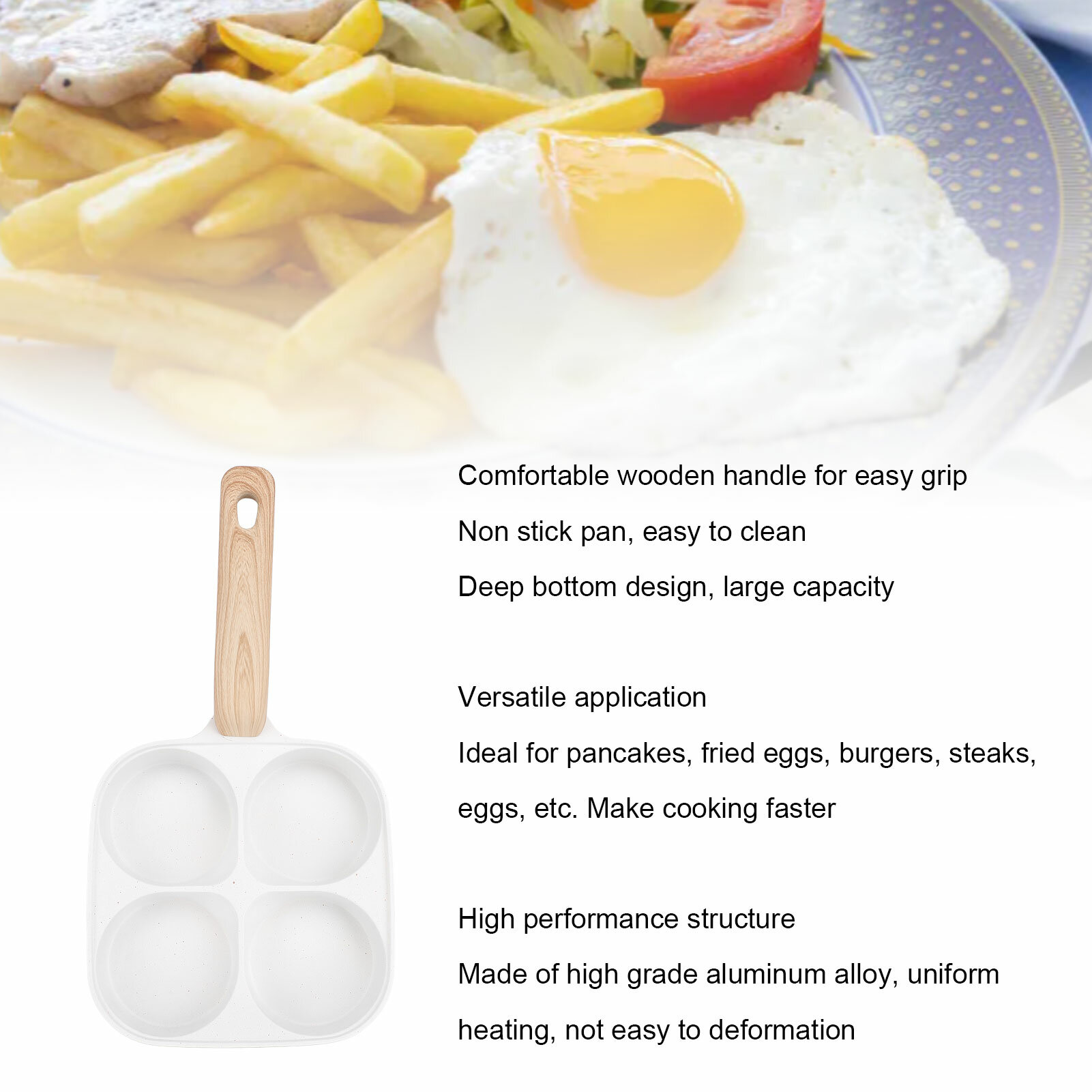 Сковорода для жарки яиц, 4 чашки, сковорода для жареных яиц, антипригарная сковорода из алюминиевого сплава для блинов, для приготовления завтрака