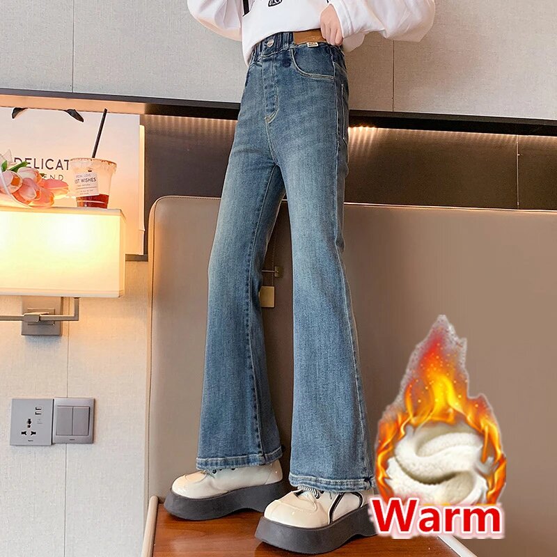 Круто Узкие зимние флеровые джинсы с флисом элегантные утепленные брюки для девочек, KLQ Размер_140
