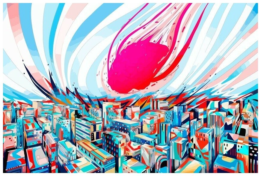 Картина по номерам на холсте Метеорит (Абстракция, город, мегаполис) - 8983 Г 60x40