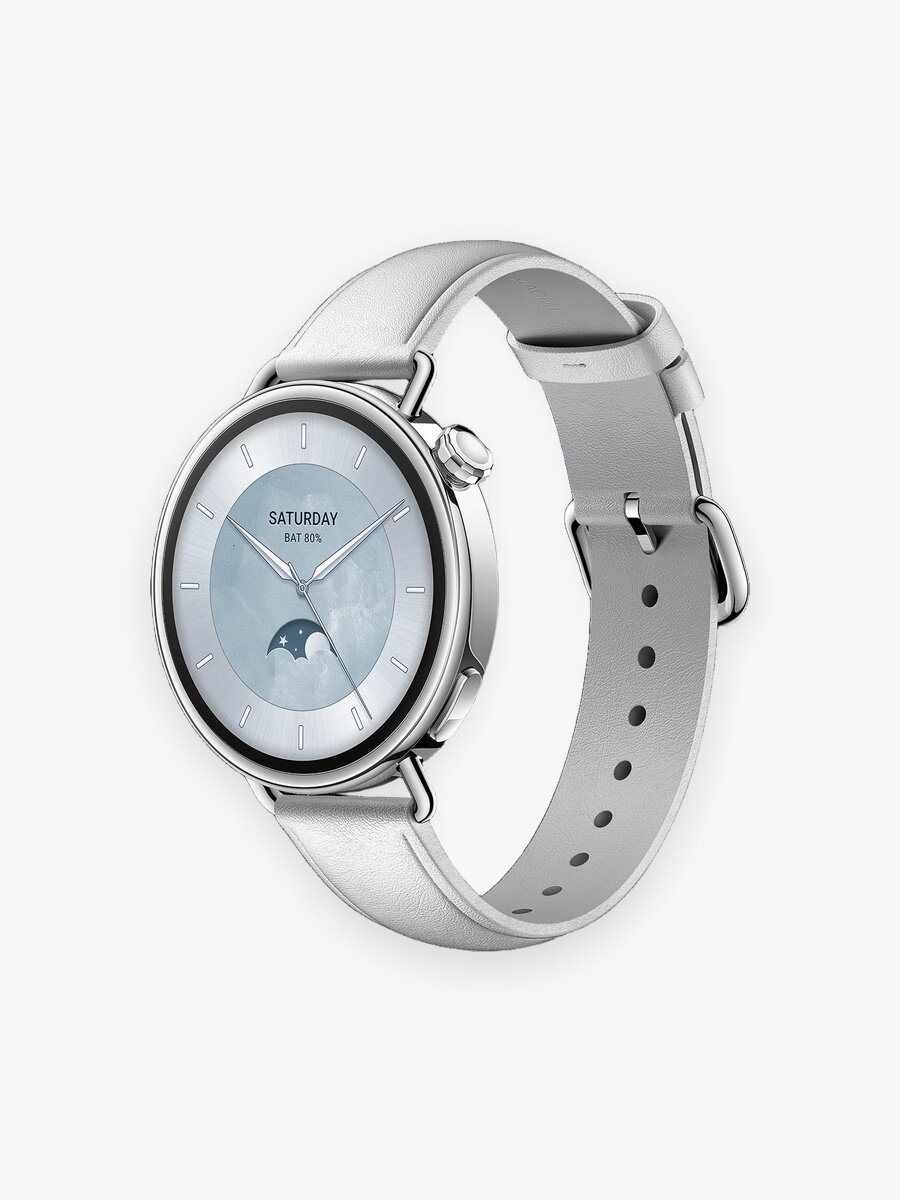 Смарт-часы Xiaomi "Watch S4 41mm", кожаный ремешок, AMOLED-дисплей, белые