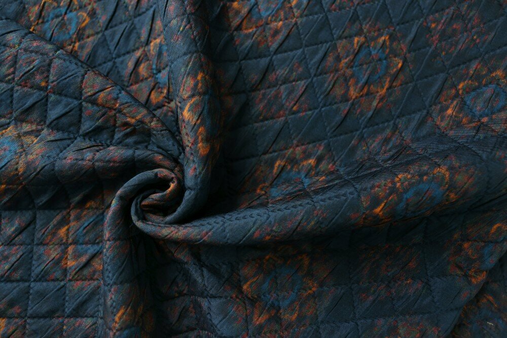 Ткань из италии для шитья стежка курточная тёмно-синяя с этническим рисунком