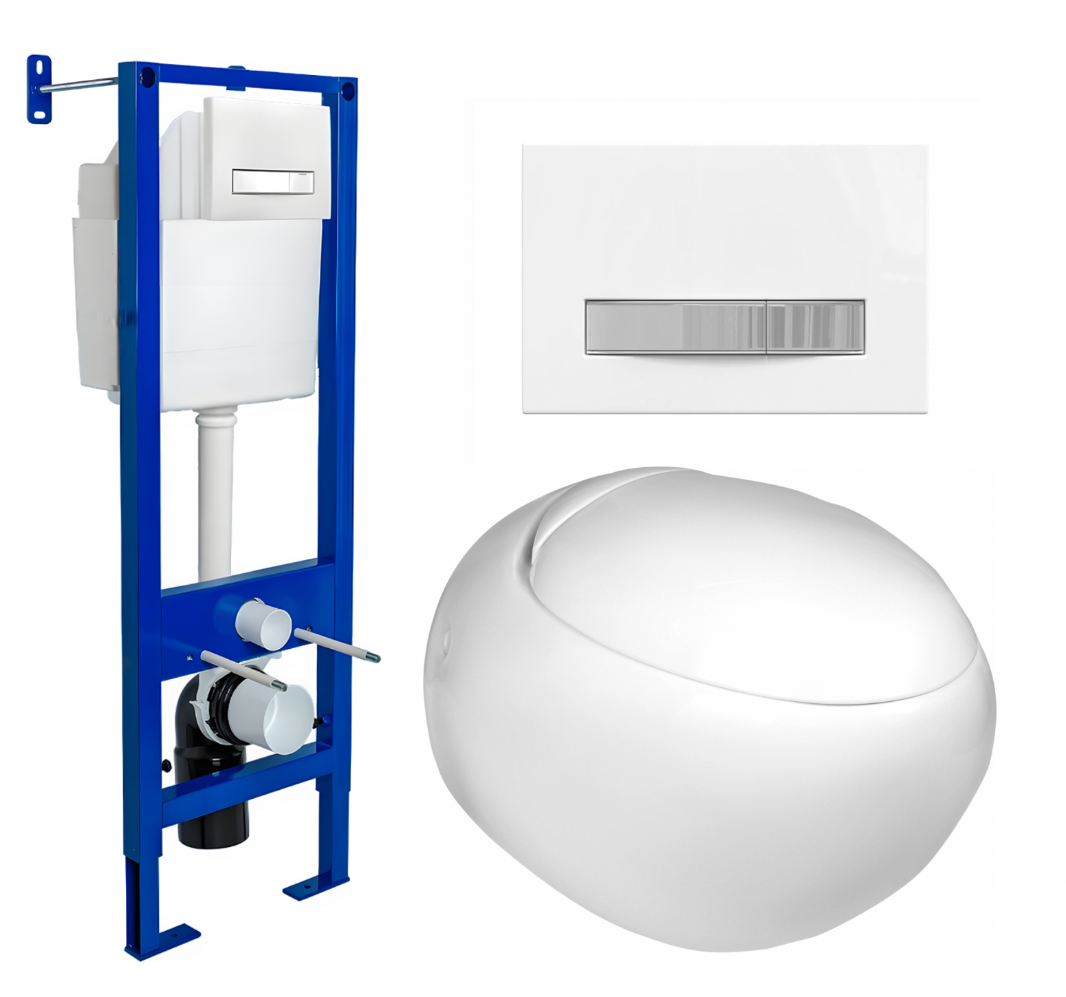 Комплект 3 в 1 инсталляция Berges Atom Line 410 + Подвесной унитаз WeltWasser Jeckenbach + кнопка белая, хром