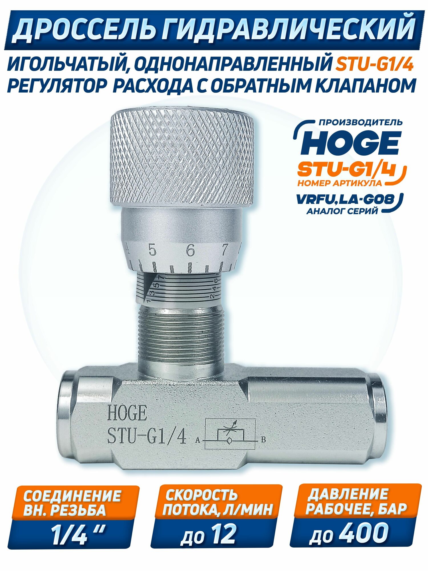 Дроссель с обратным клапаном STU-G1/4' (VRFU LА-G08) игольчатый