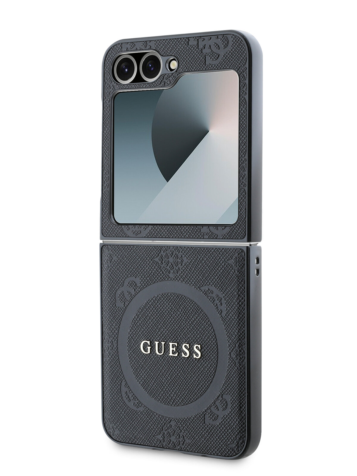 Guess для Galaxy Z Flip6 чехол PU Saffiano Peony Metal logo Hard Black (Magnetic QI2)