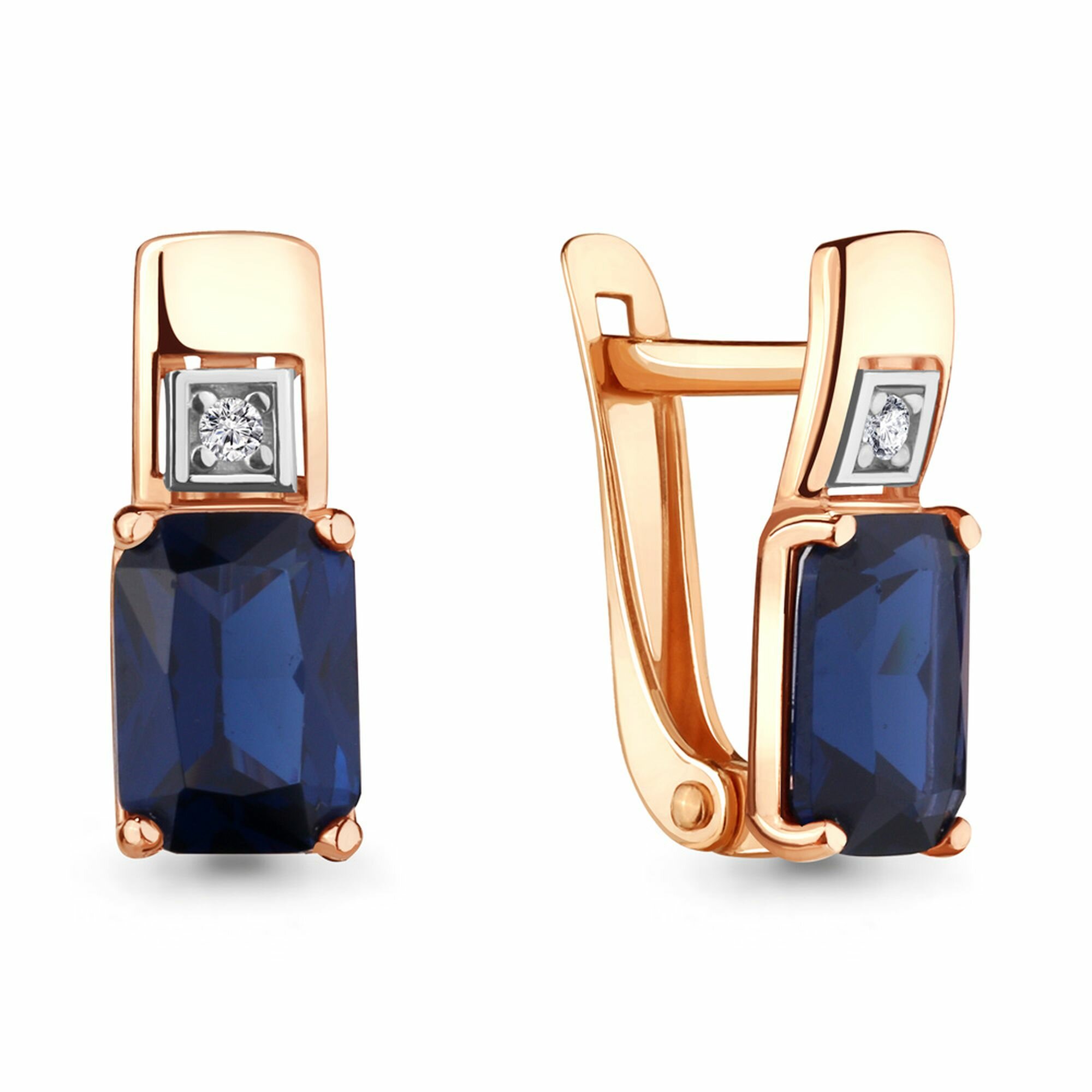 Серьги, серебро, 925 проба, золочение, фианит, сапфир синтетический