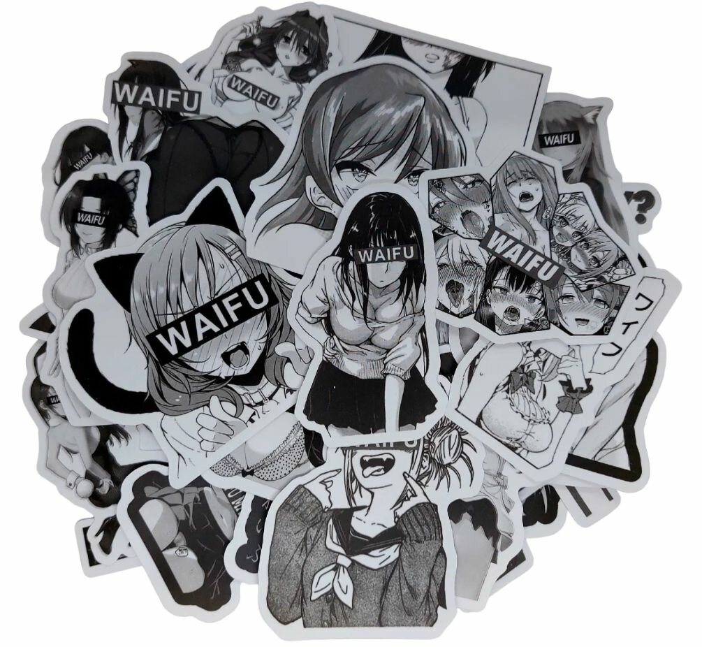 Виниловые наклейки Аниме Ахегао 50 шт. / Стикеры самоклеящиеся / Хентай