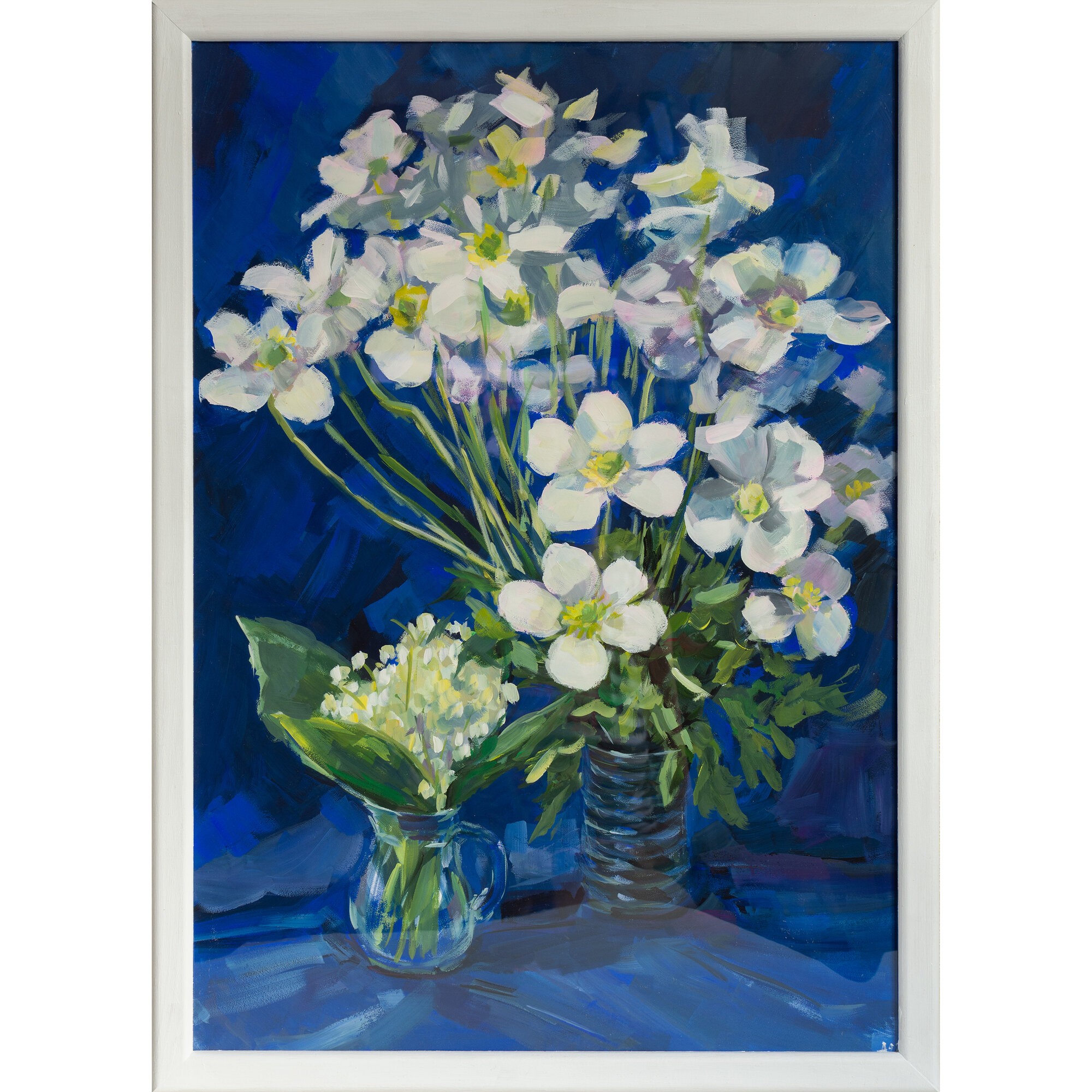 Картина авторская гуашью "Анемоны и ландыши" 60х42см, ручная работа