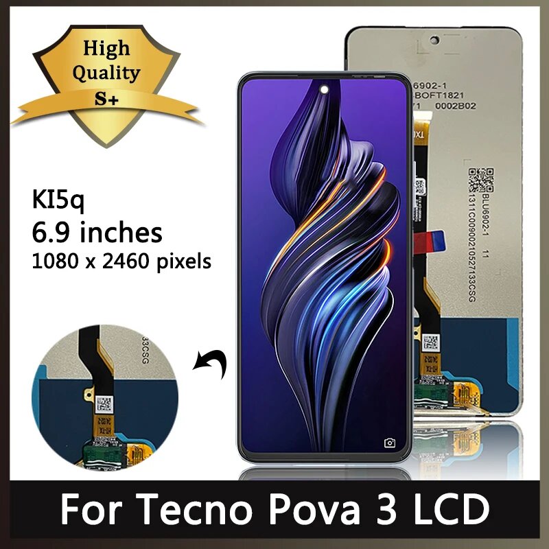 Экран 6,9 дюйма AAA для Tecno Pova 3 LF7n ЖК-дисплей, сенсорная панель, экран с дигитайзером в сборе для Tecno Pova3, дисплей с рамкой