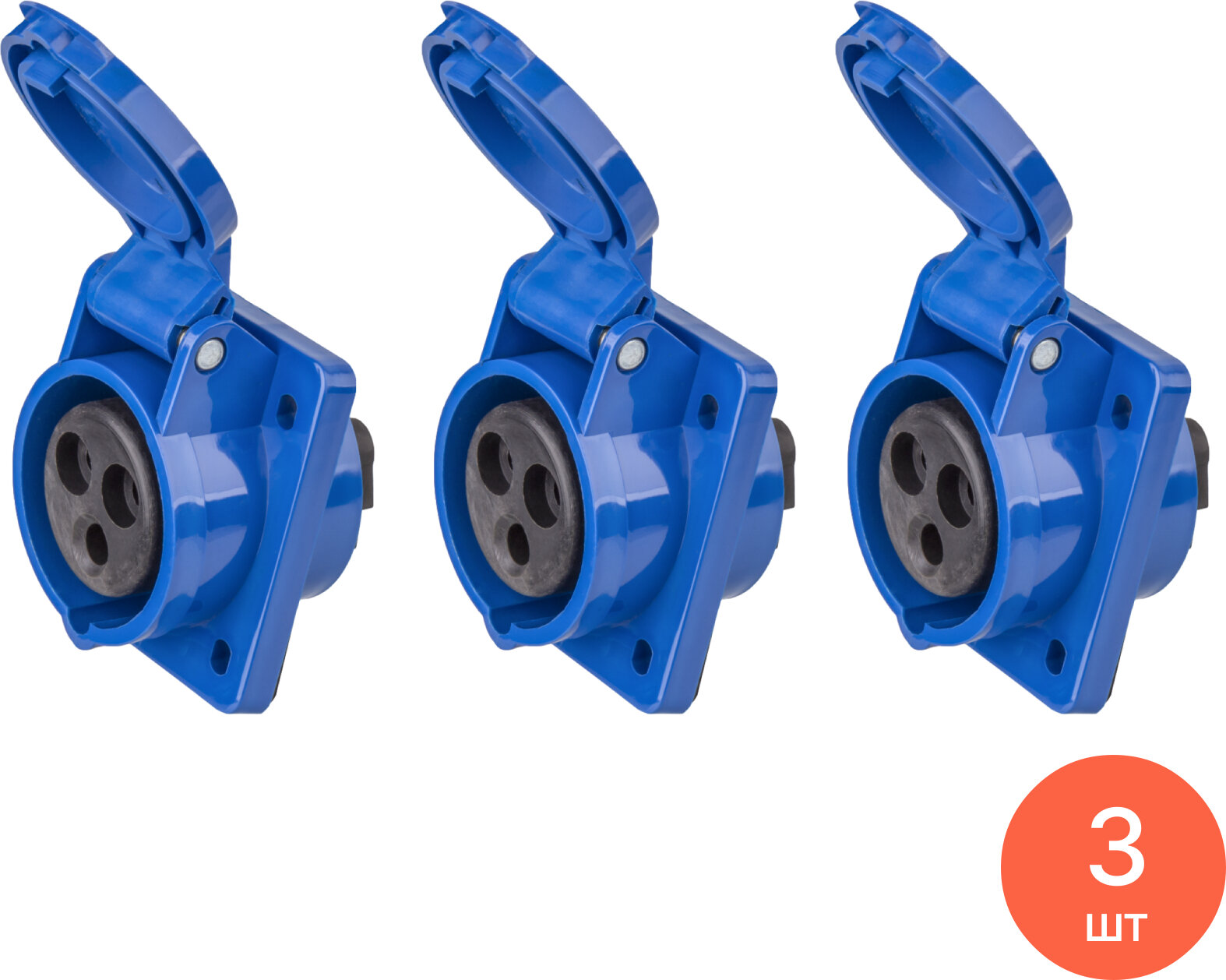 Розетка силовая Navigator / Навигатор NCA-SR413-16-220 стационарная скрытая, в корпусе из пластика, синяя, длиной 78мм, 16А 2Р+PЕ 220В, IP44 / электрика (комплект из 3 шт)