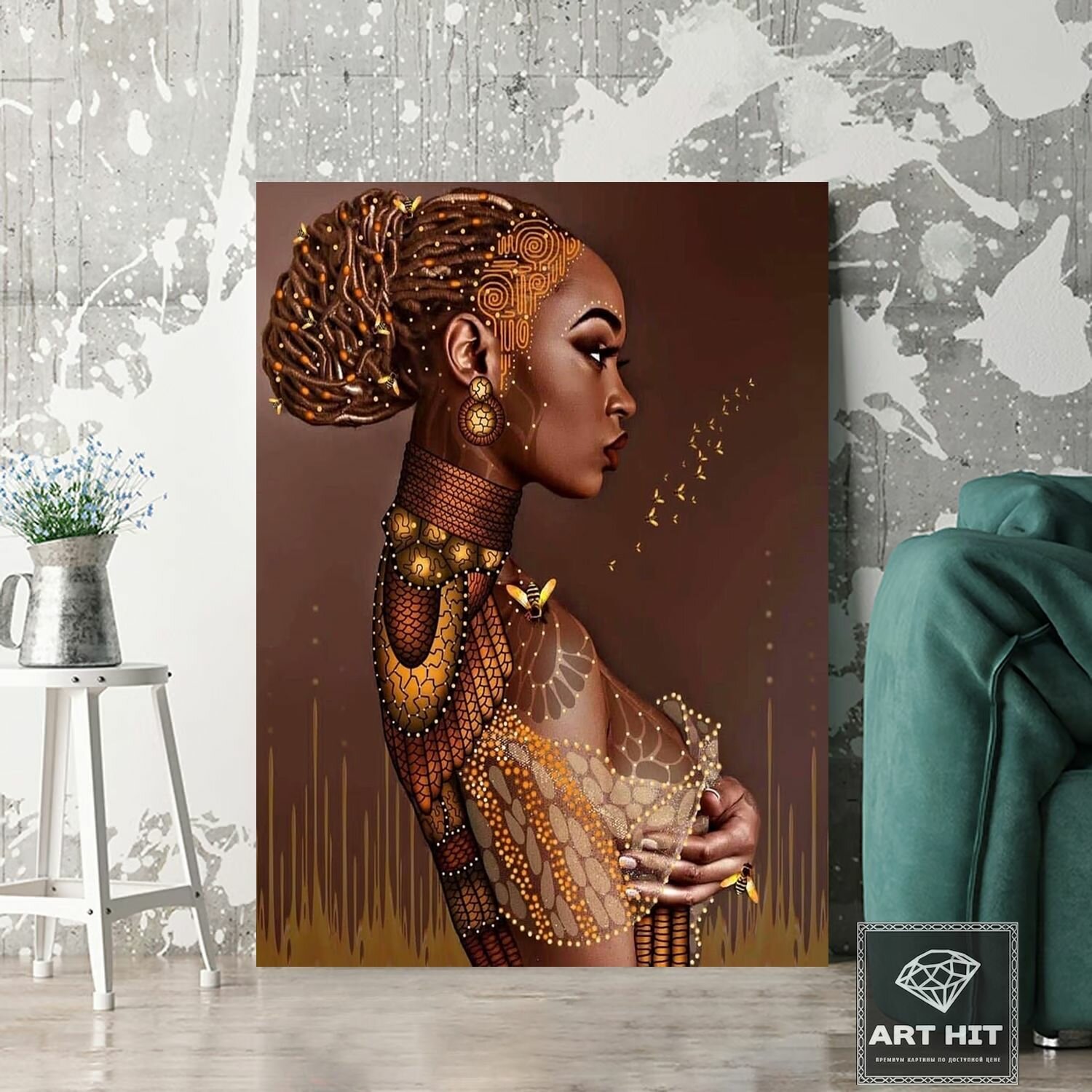 Картина африканская женщина, в украшениях, 40х60 см.