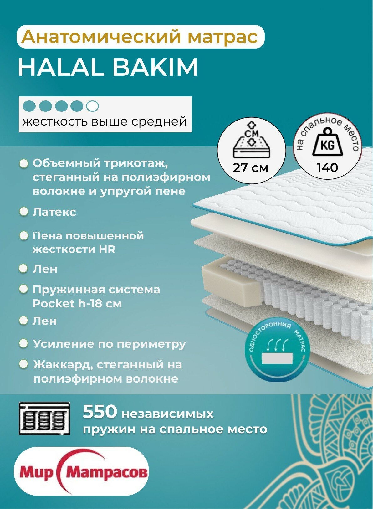 Матрас Мир Матрасов 200*080 Halal Bakim, жесткость выше средней — фото 1