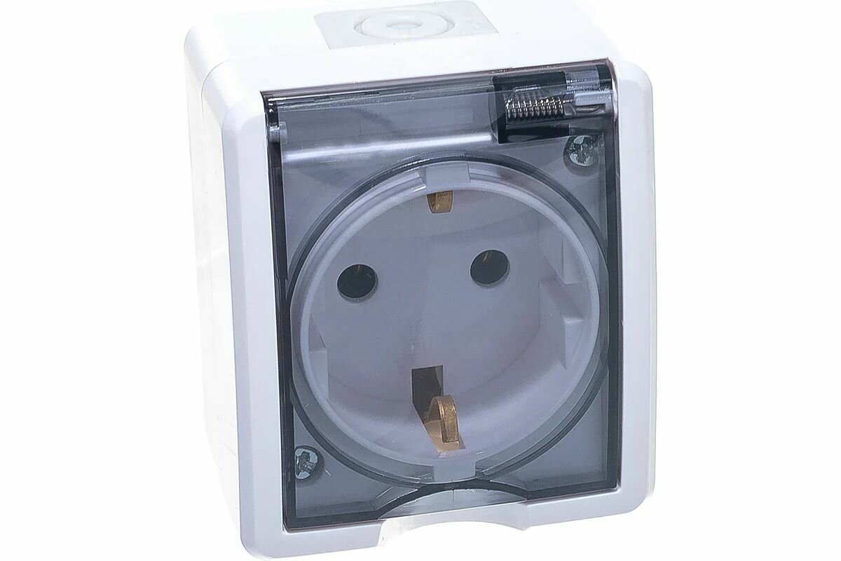 Розетка одноместная открытой установки 2P+E, IP54, 16А, 250В, белая, ЭРА
