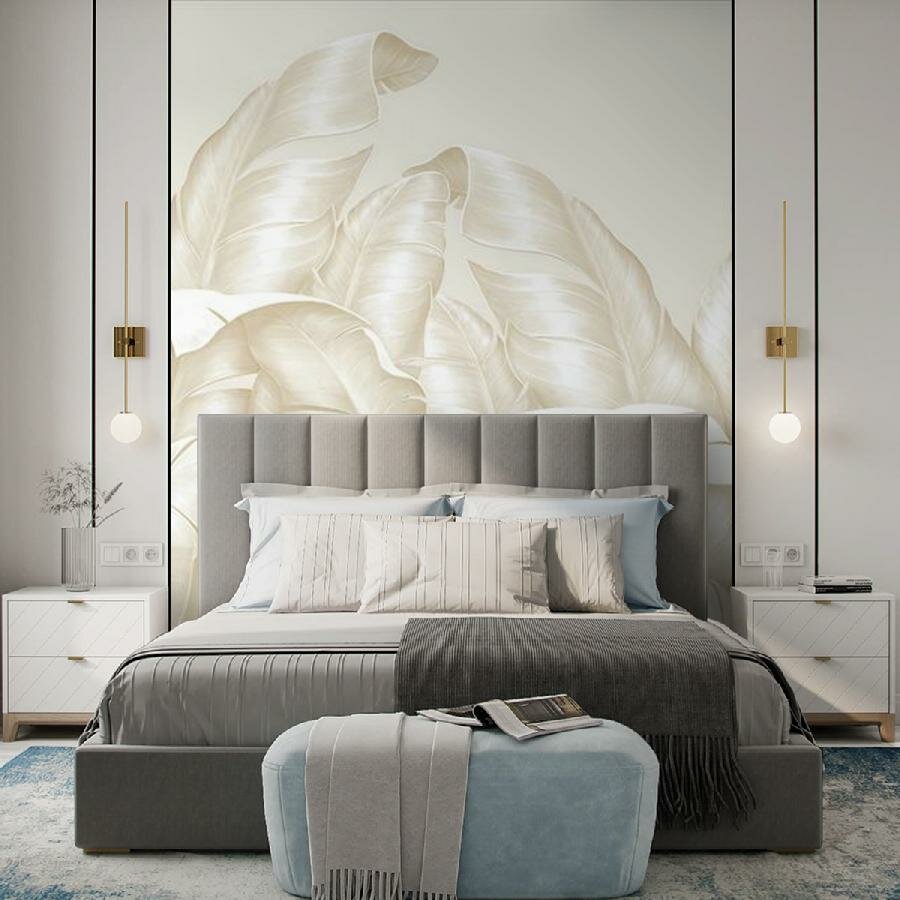 Фотообои Листья 3д банана бежевые 9-1407-S-Холст 270 x 200 см (ВхШ) Бесшовные, флизелиновые, влагостойкие обои