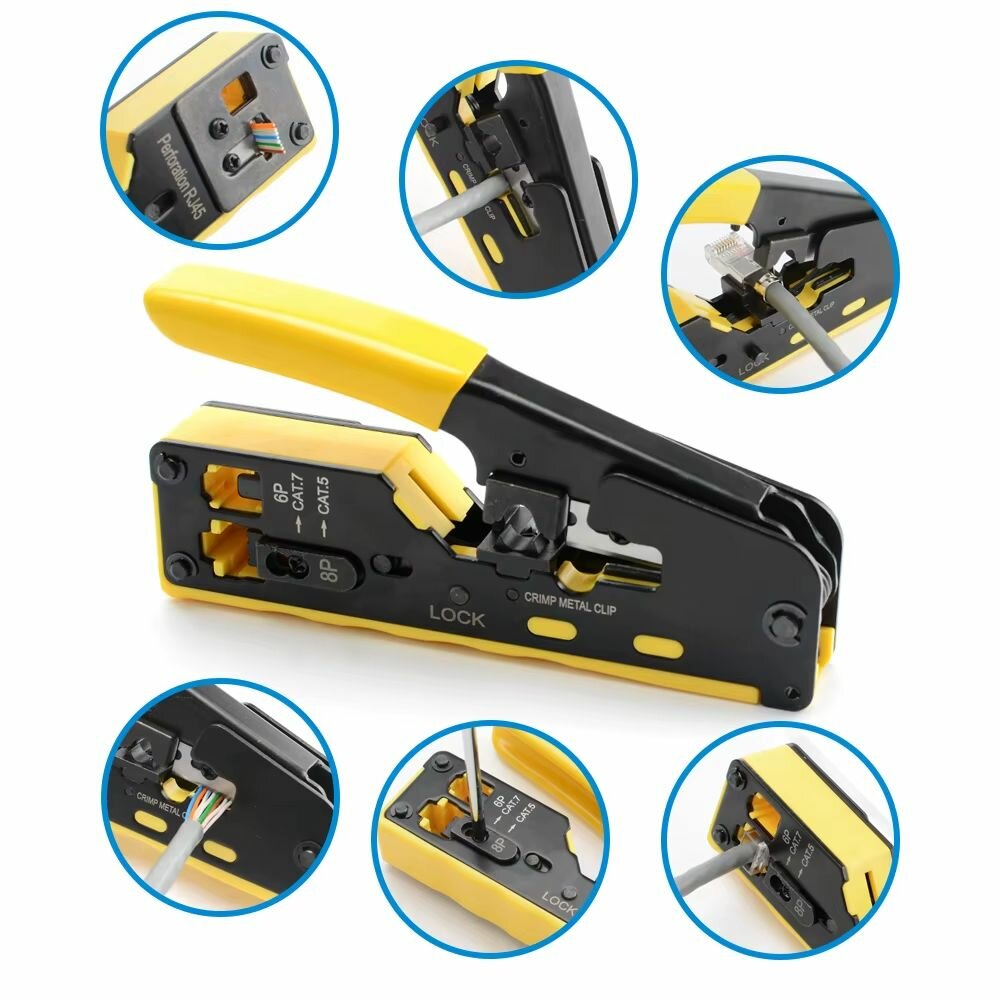 Инструмент для обжима RJ45, проходной обжим для разъемов RJ45 Cat5 5e 6 6a 7 Connector