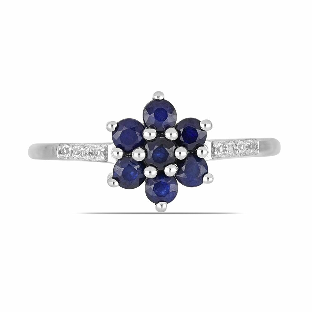 Кольцо, серебро, 925 проба, родирование, топаз, сапфир