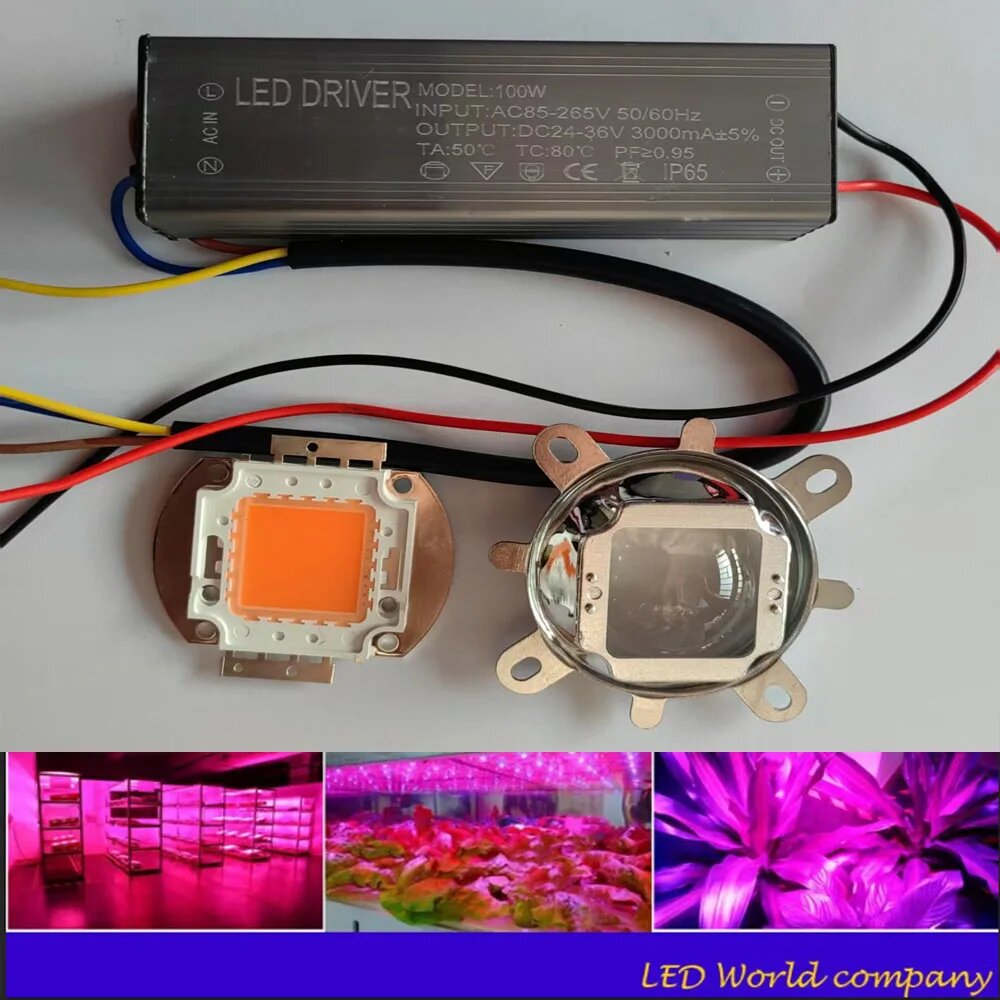 2025 Новый комплект светодиодных светильников для выращивания растений своими руками, светодиод полного спектра 100 Вт, неводонепроницаемый светодиодный драйвер, светодиодный чип для выращивания растений, линзы и отражатель