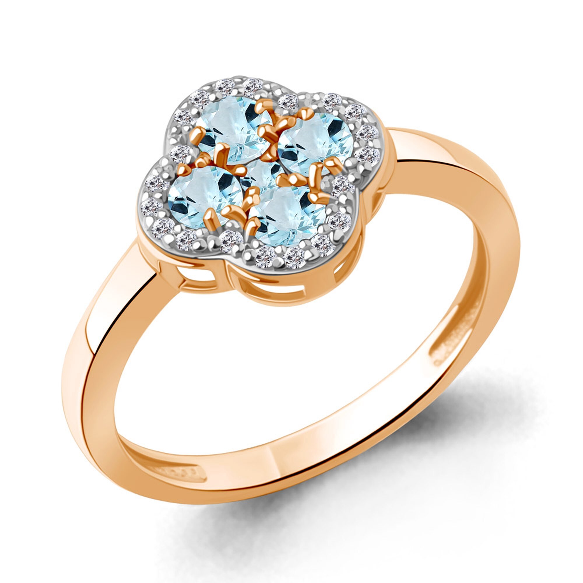 Кольцо, серебро, 925 проба, золочение, топаз, фианит