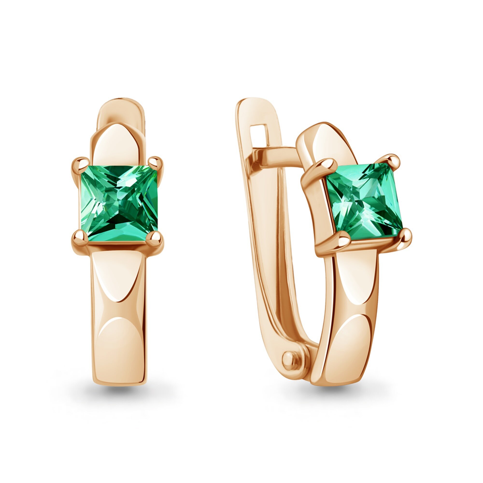 Серьги, серебро, 925 проба, золочение, изумруд синтетический
