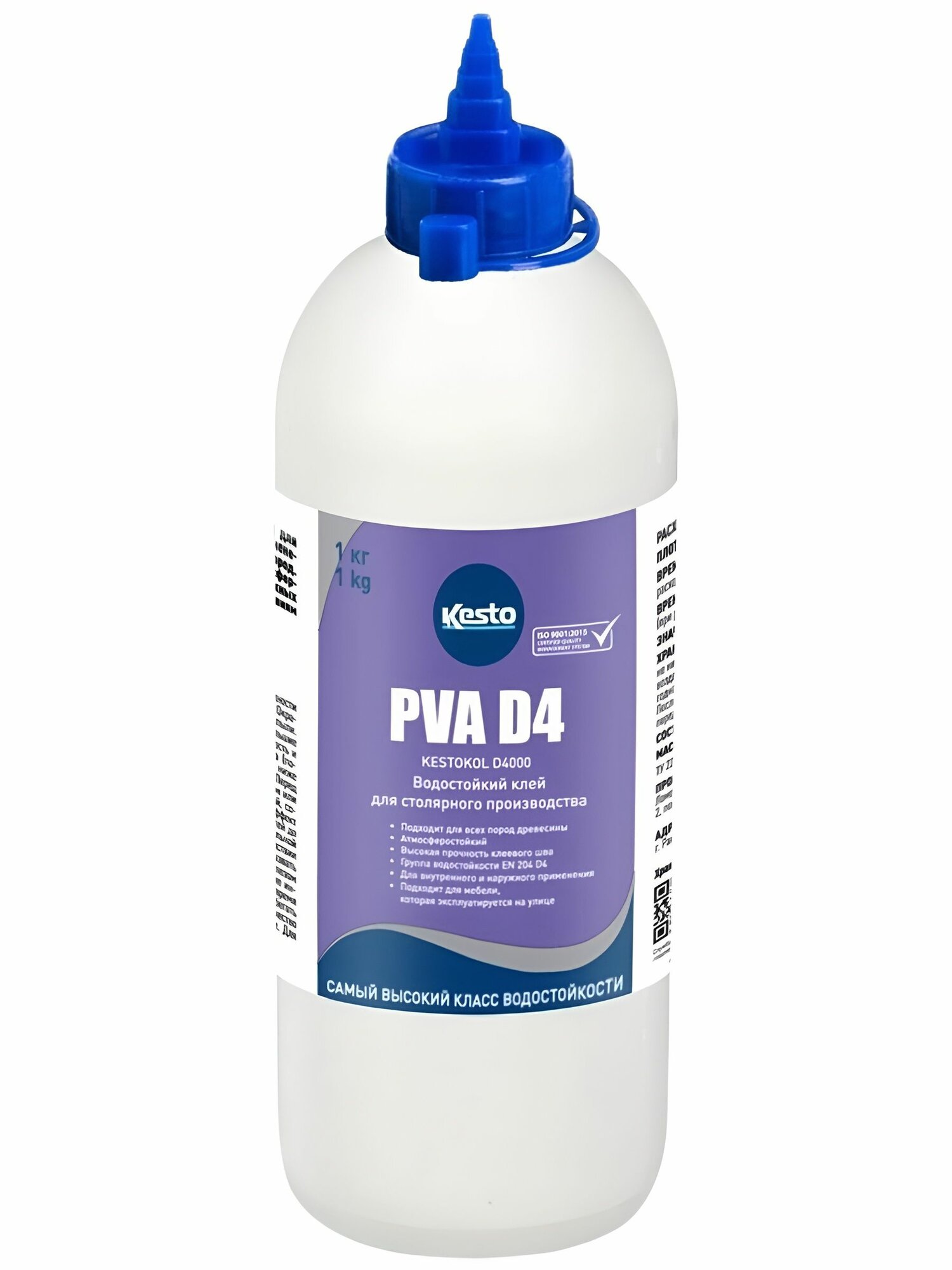 Водостойкий клей для дерева Kesto PVA D4, 1 кг (бутылка с дозатором)