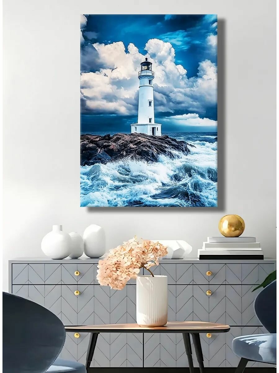 Картина "Маяк в облаках", для интерьера 50х70см 1шт.