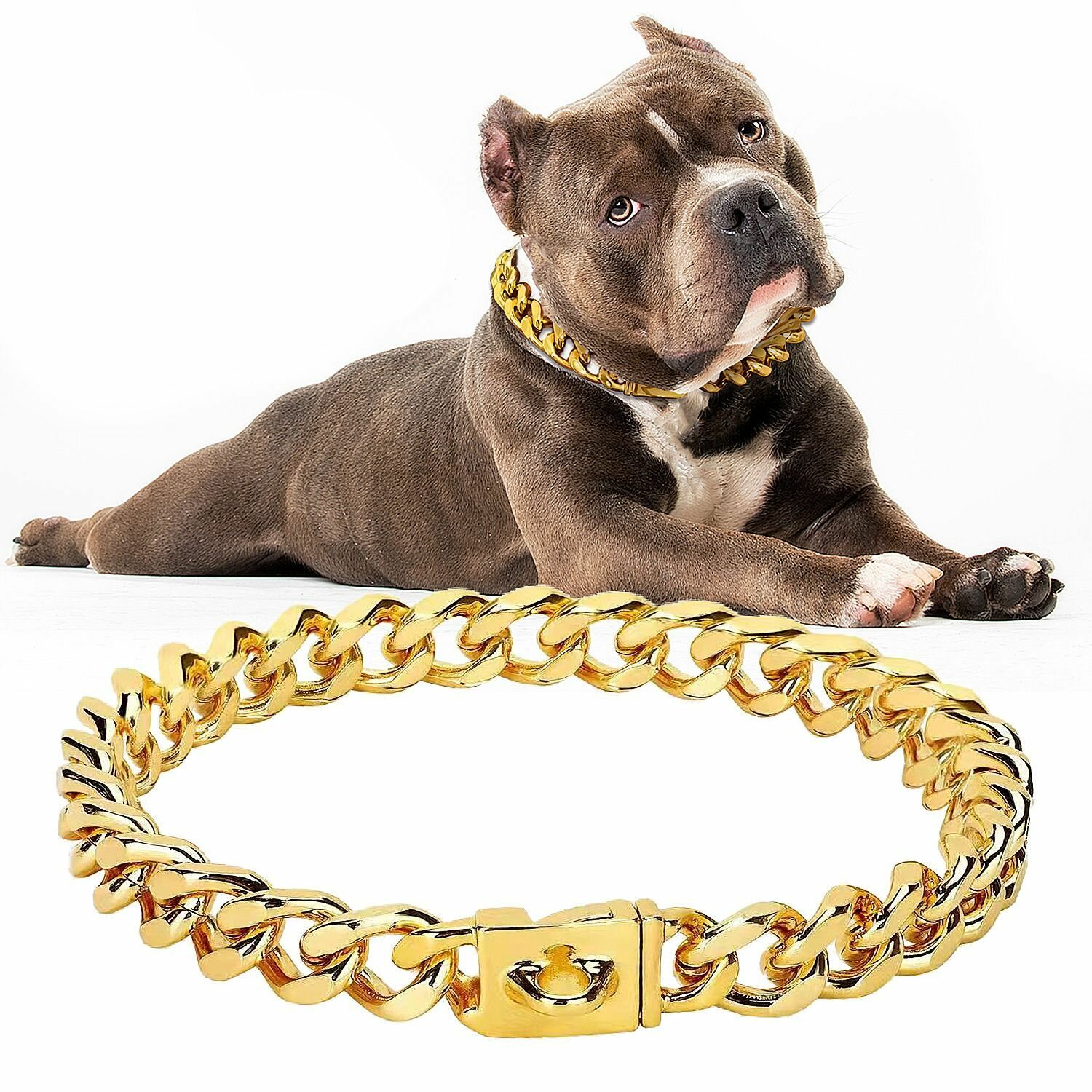 Ошейник цепь для собак средних и крупных пород, сталь, размер 56 см, ширина 23мм, золотой