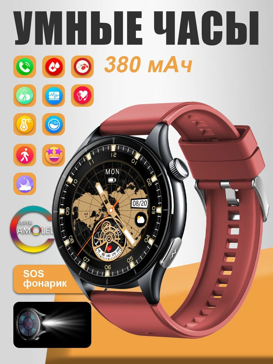 Умные часы мужские с AMOLED 1.56, ЭКГ, мониторингом глюкозы и давления, Bluetooth звонками, 100+ спорт режимов, подарок на Новый Год