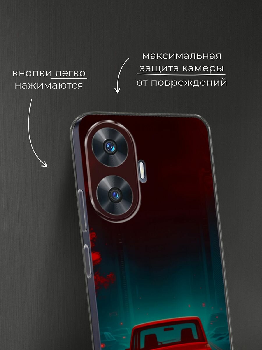 Силиконовый чехол на Realme C55 / Реалми C55 с принтом Неоновая дорога — фото 1